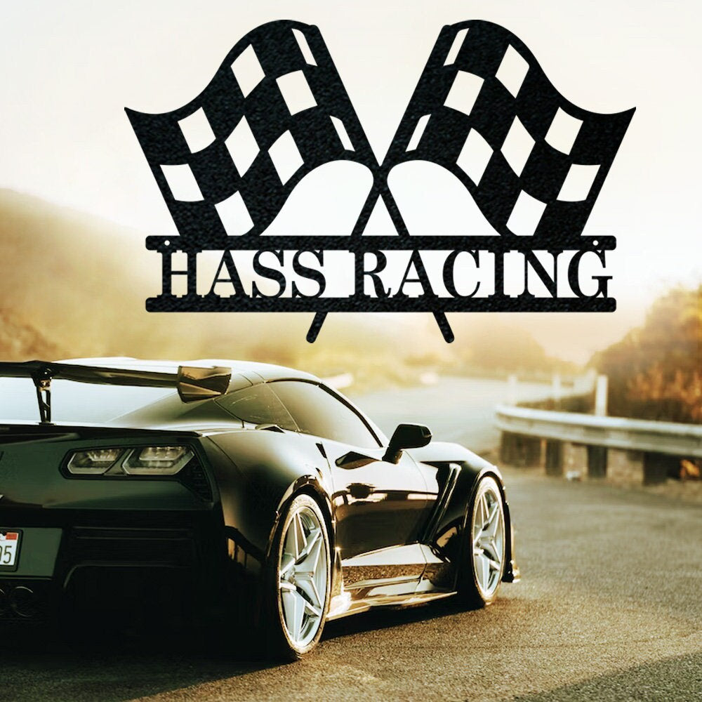 Custom Checkered Flag Racing Monogram Metal Sign - Outdoor Decor Metal ...