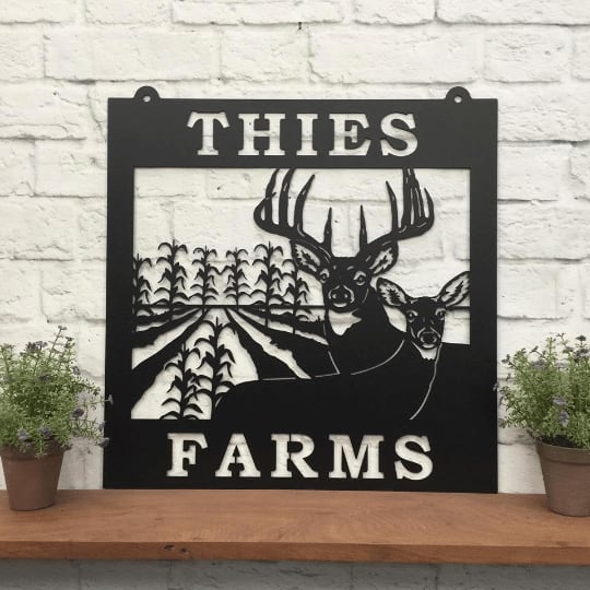 Custom Deer & Corn Rows Farm Metal Sign - Personalized Metal Farm Sign ...