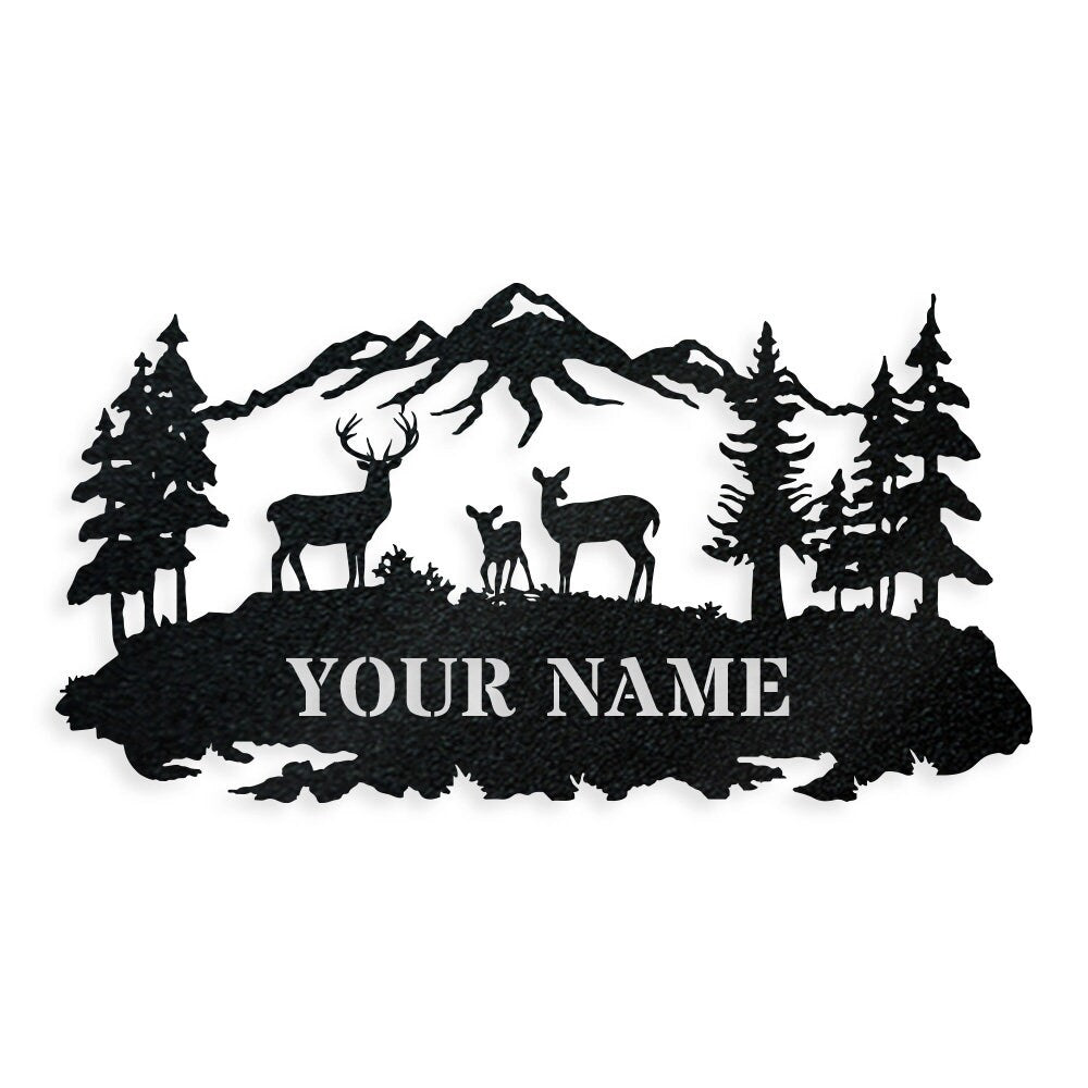 Custom Deer Family Outdoor Scene Monogram Metal Sign - Outdoor Decor M ...
