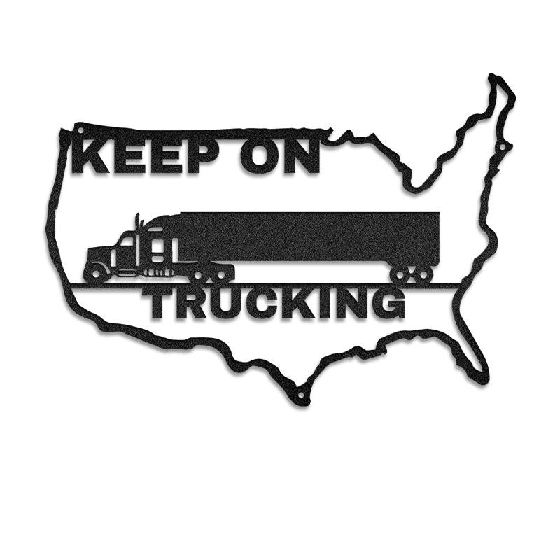 Custom Keep On Trucking US Map Vehicle Metal Sign - Metal Decor Wall A ...
