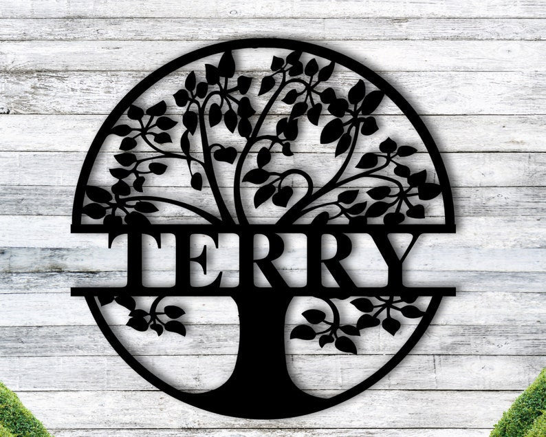 Custom Last Name Sign - Tree Of Life With Personalized Name Metal Sign ...