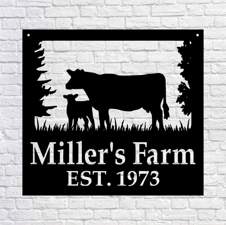 Custom Metal Farm Sign - Custom Cow And Calf Sign - Personalized Famil ...