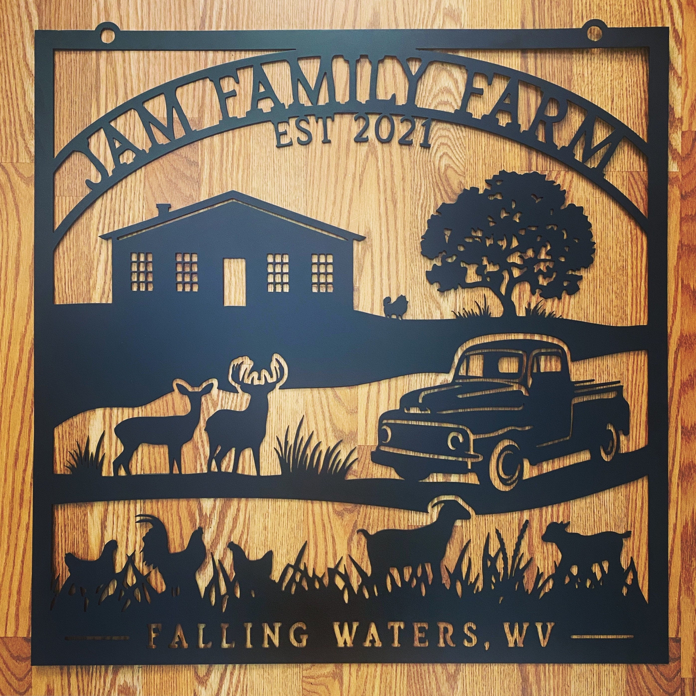 Custom Metal Farm Sign With Custom Farmhouse And Classic Car - Farm Ho ...
