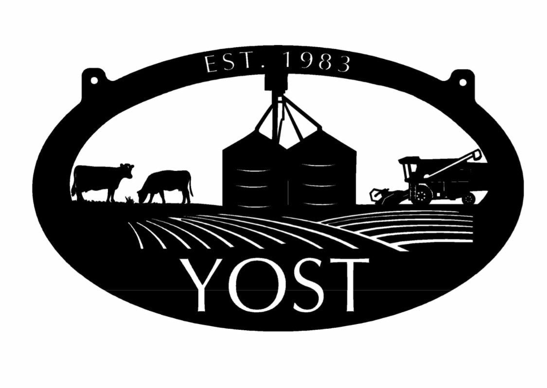 Custom Metal Farm Sign With Grain Bins Combine Cattle Sign Metal Wall ...
