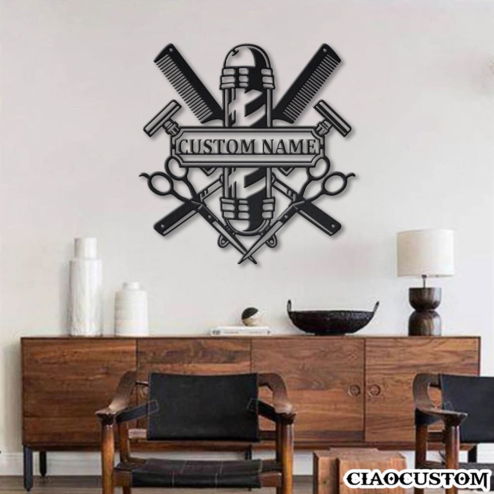 Custom Name Barber Shop Metal Wall Art - Personalized Baber Metal Sign ...