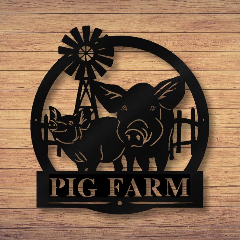 Custom Pig Sign Metal Name Sign Farmhouse Decor Outdoor Family Name Si ...