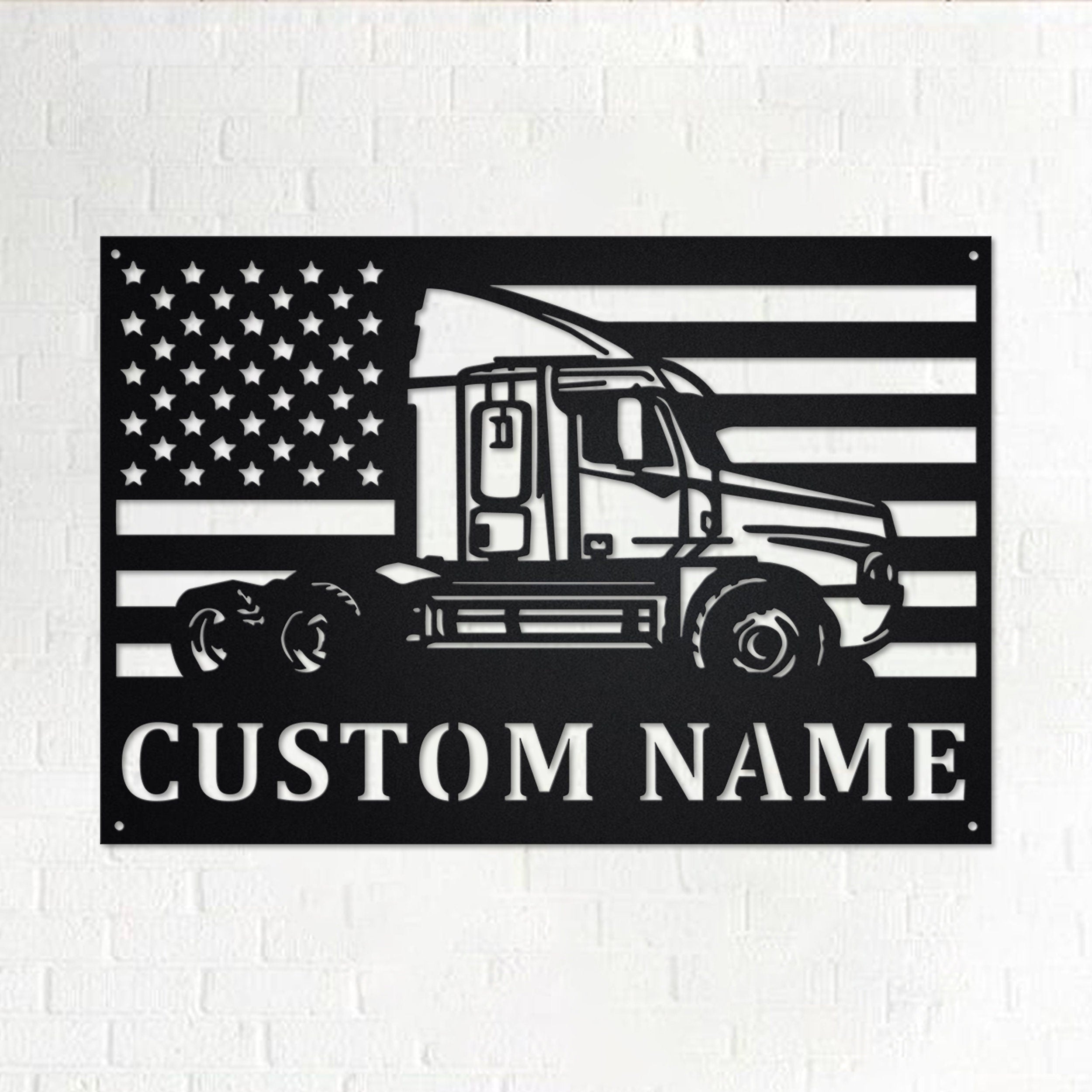 Custom Us Flag Semi Truck Metal Sign - Personalized Semi Truck Wall Ar ...