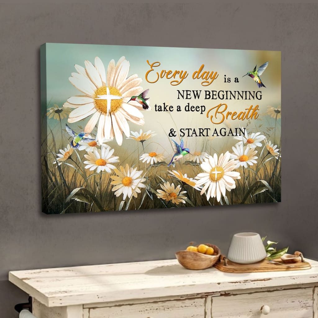 Daisy Flower, Every Day Is A New Beginning Christian Wall Art Canvas ...