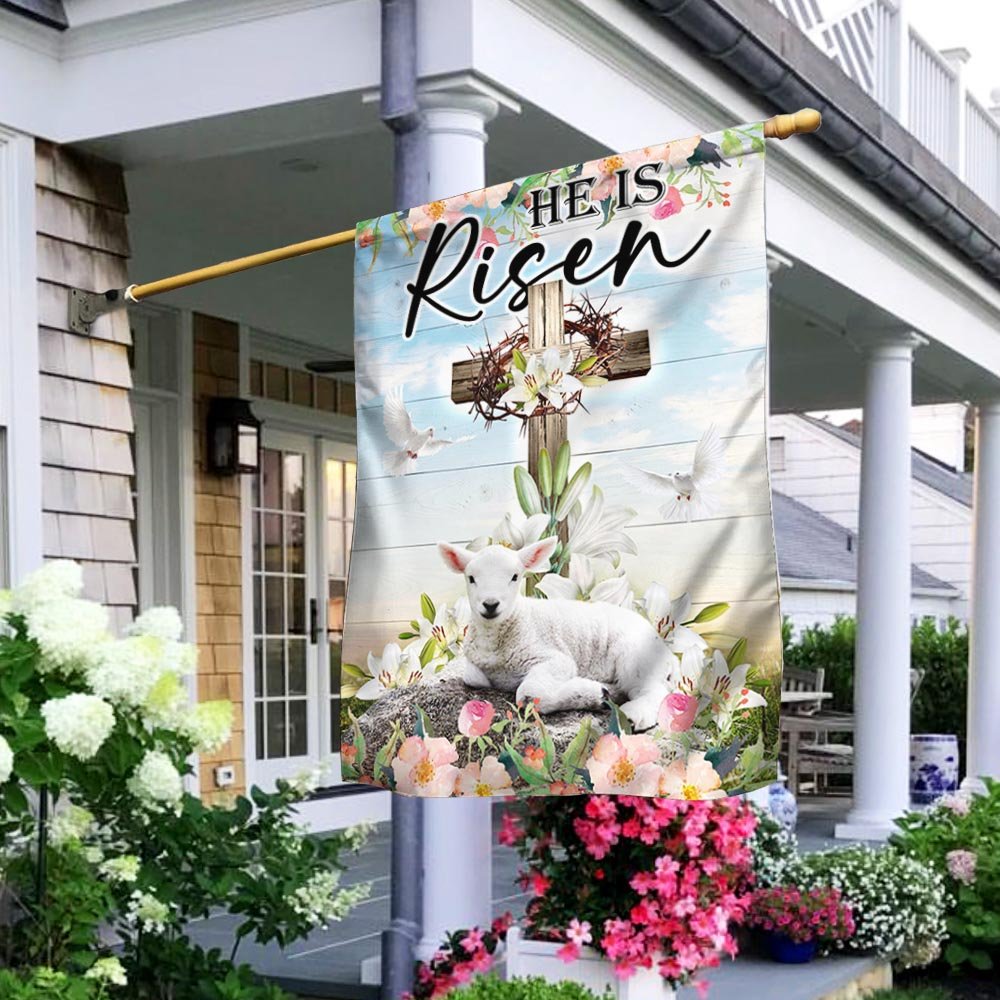 Easter Cross He Is Risen Flag - Easter House Flags - Christian Outdoor ...