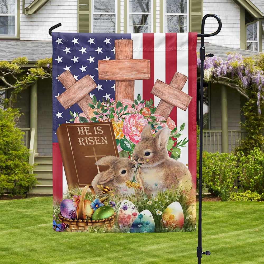 Easter Rabbit Bunny Flag He Is Risen Easter Day American Flag - Religi ...