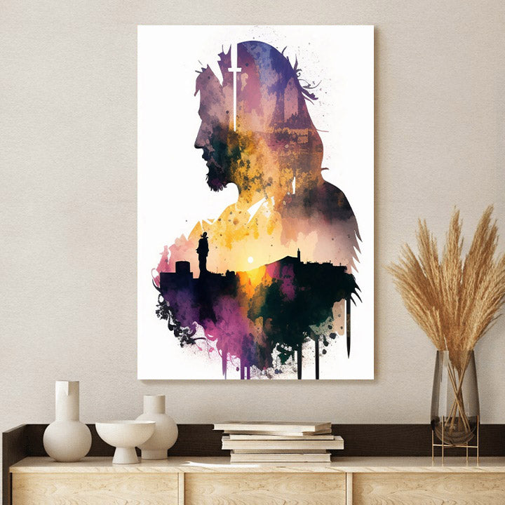 Elegant Minimalist Jesus Silhouette - Jesus Canvas Art - Christian Wal ...