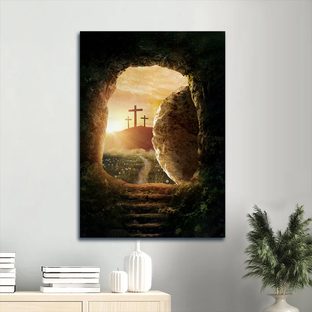 Empty Tomb He Is Risen Portrait Canvas Wall Art - Resurrection Of Jesu – Ciaocustom
