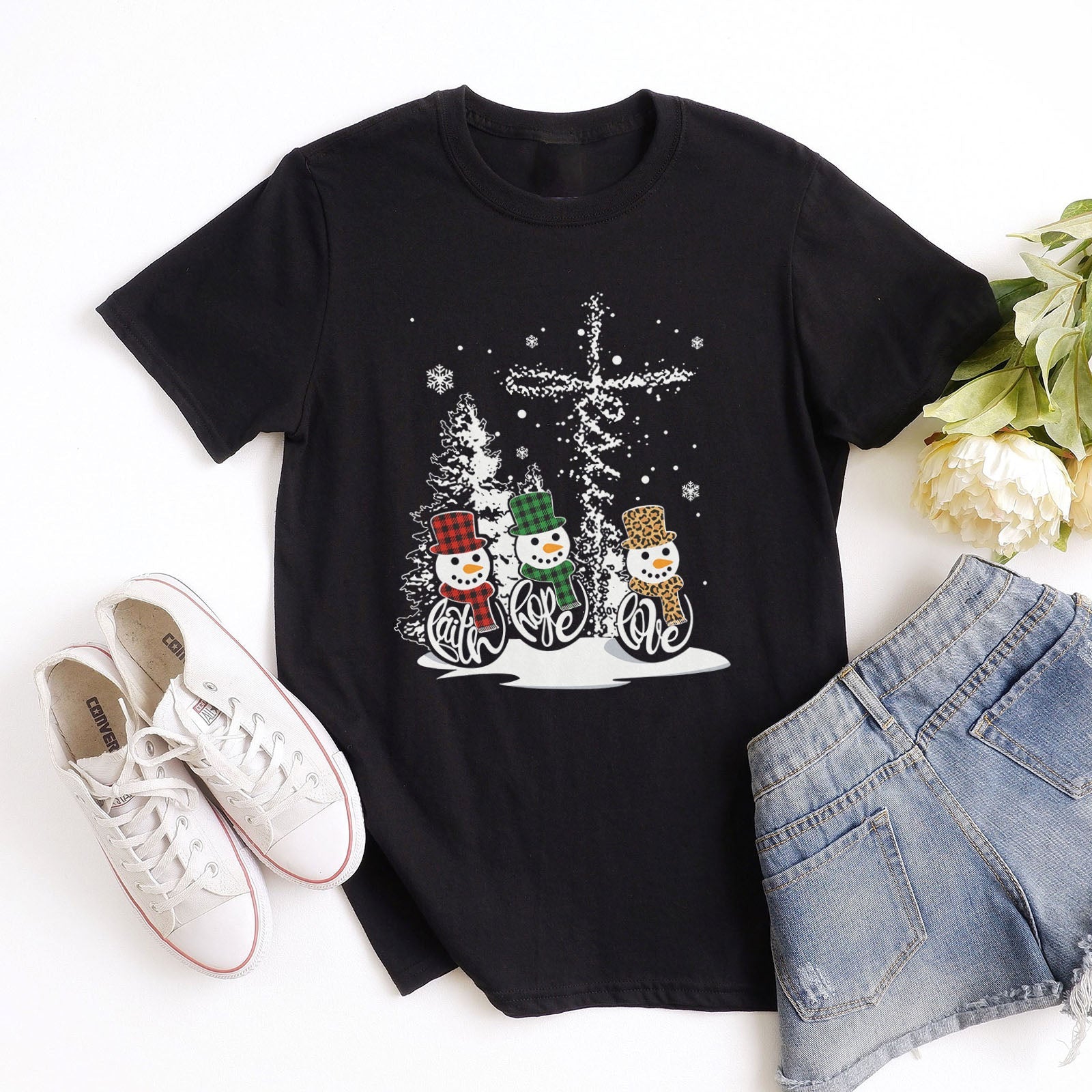 Faith Hope Love Jesus Christmas Tee Shirts For Women - Christian Shirt ...