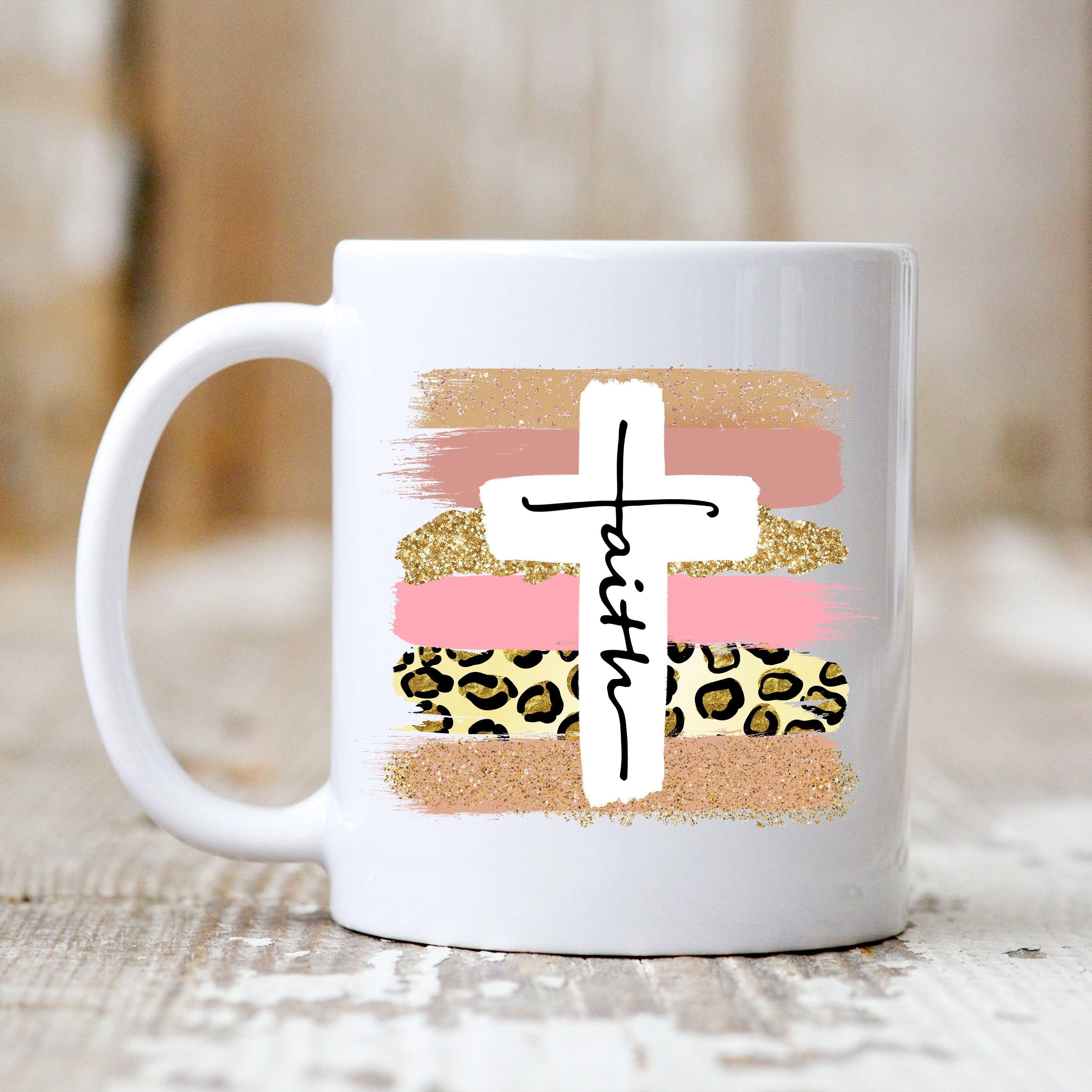 Faith Cross Paint Swipe Mug - Christian Mug - Bible Verse Mugs - Scrip ...