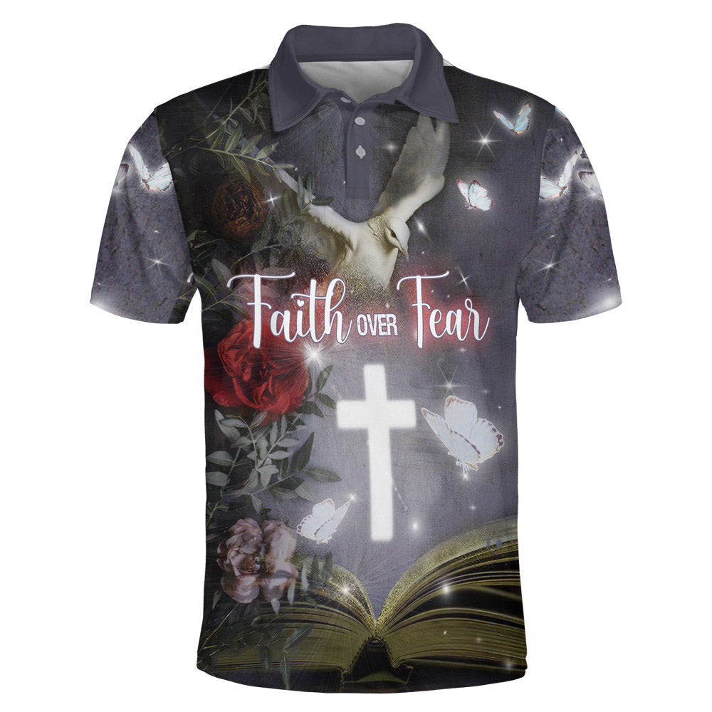 Faith Over Fear Dove And Cross Polo Shirt - Christian Shirts & Shorts ...