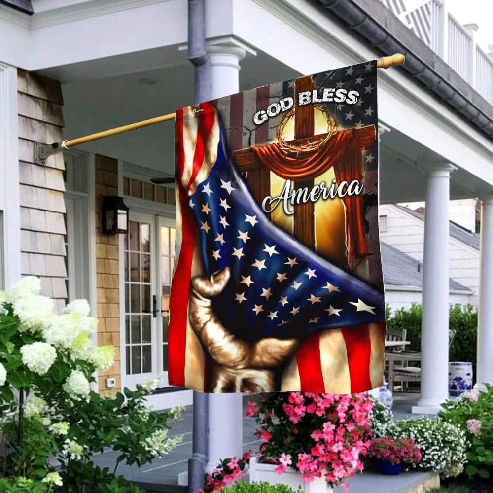 God Bless America Christian Cross House Flags - Christian Garden Flags ...