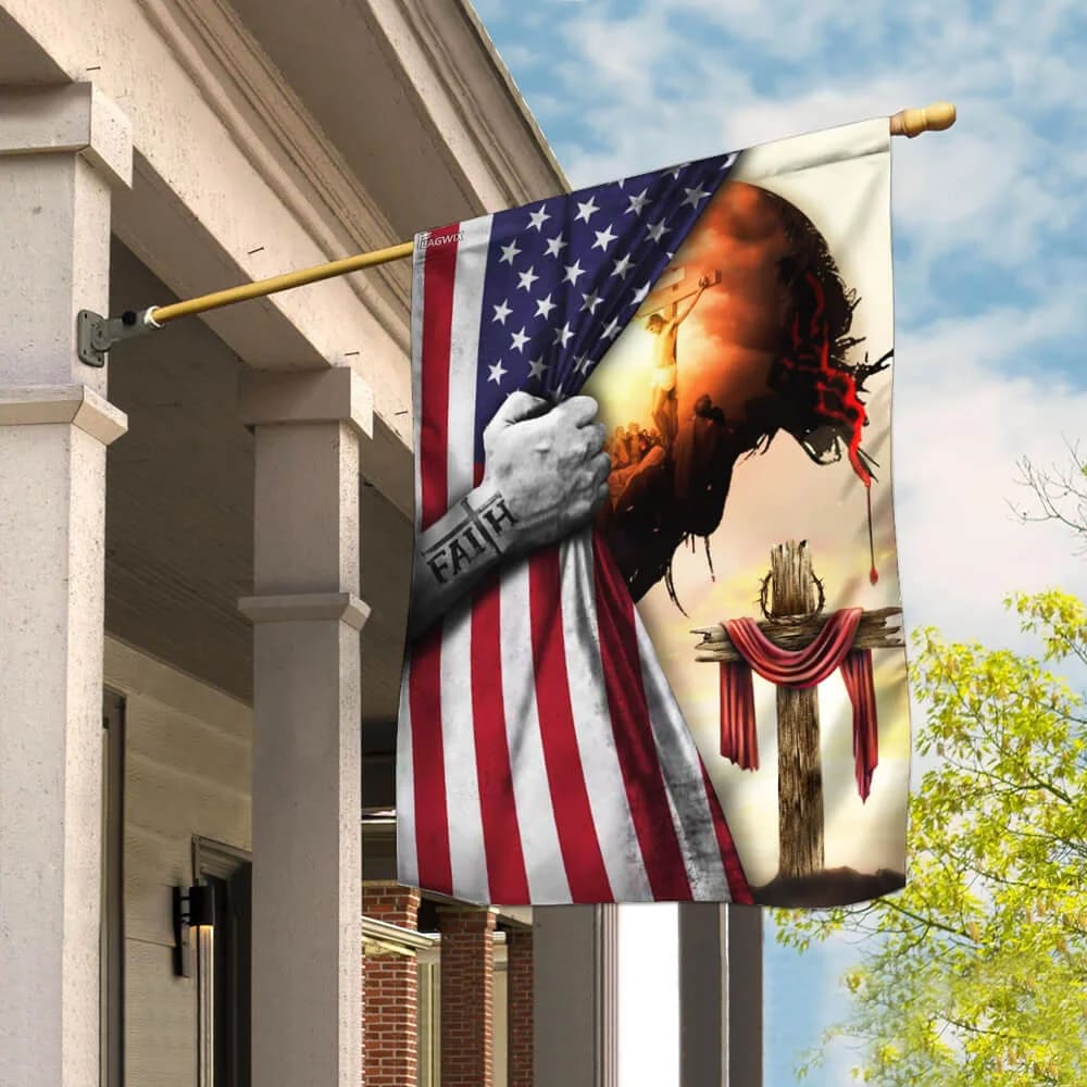 God Jesus Christian Cross Faith American House Flags - Christian Garde ...