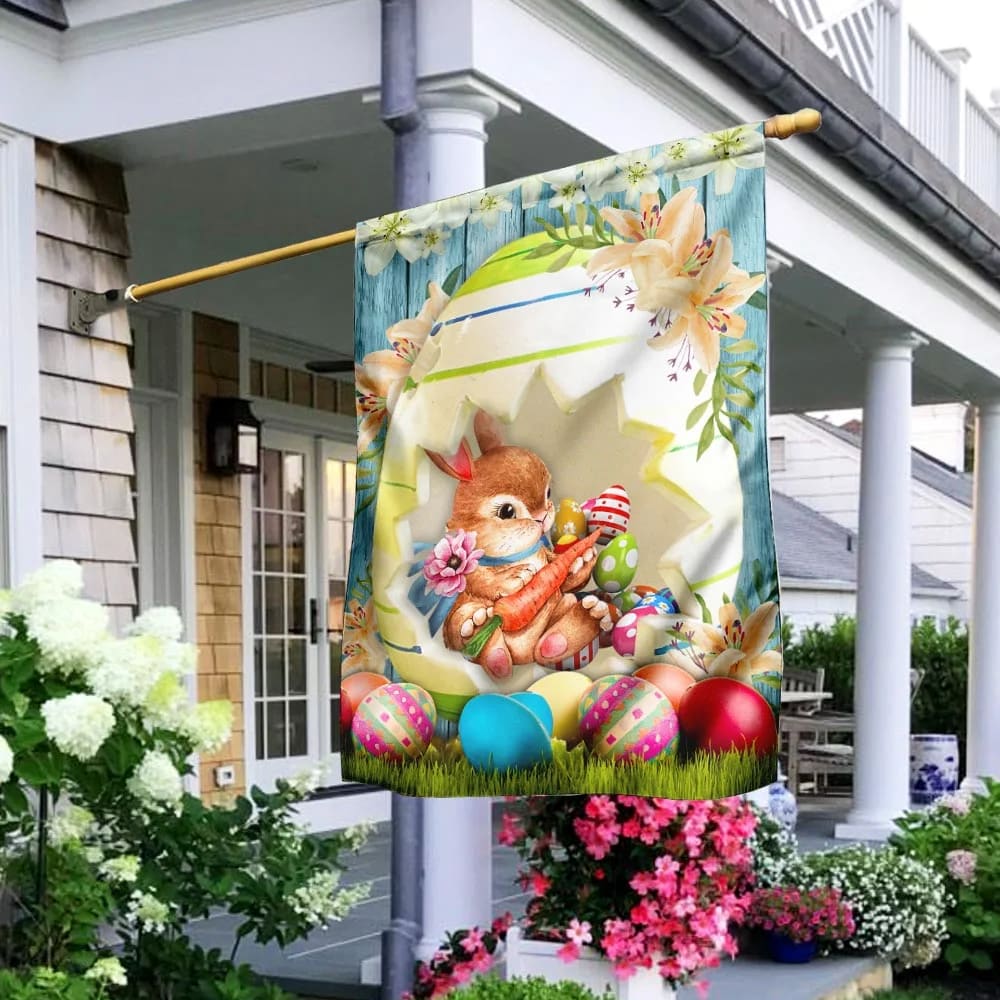 Happy Easter Bunny Eggs Flag - Easter House Flags - Christian Easter G ...