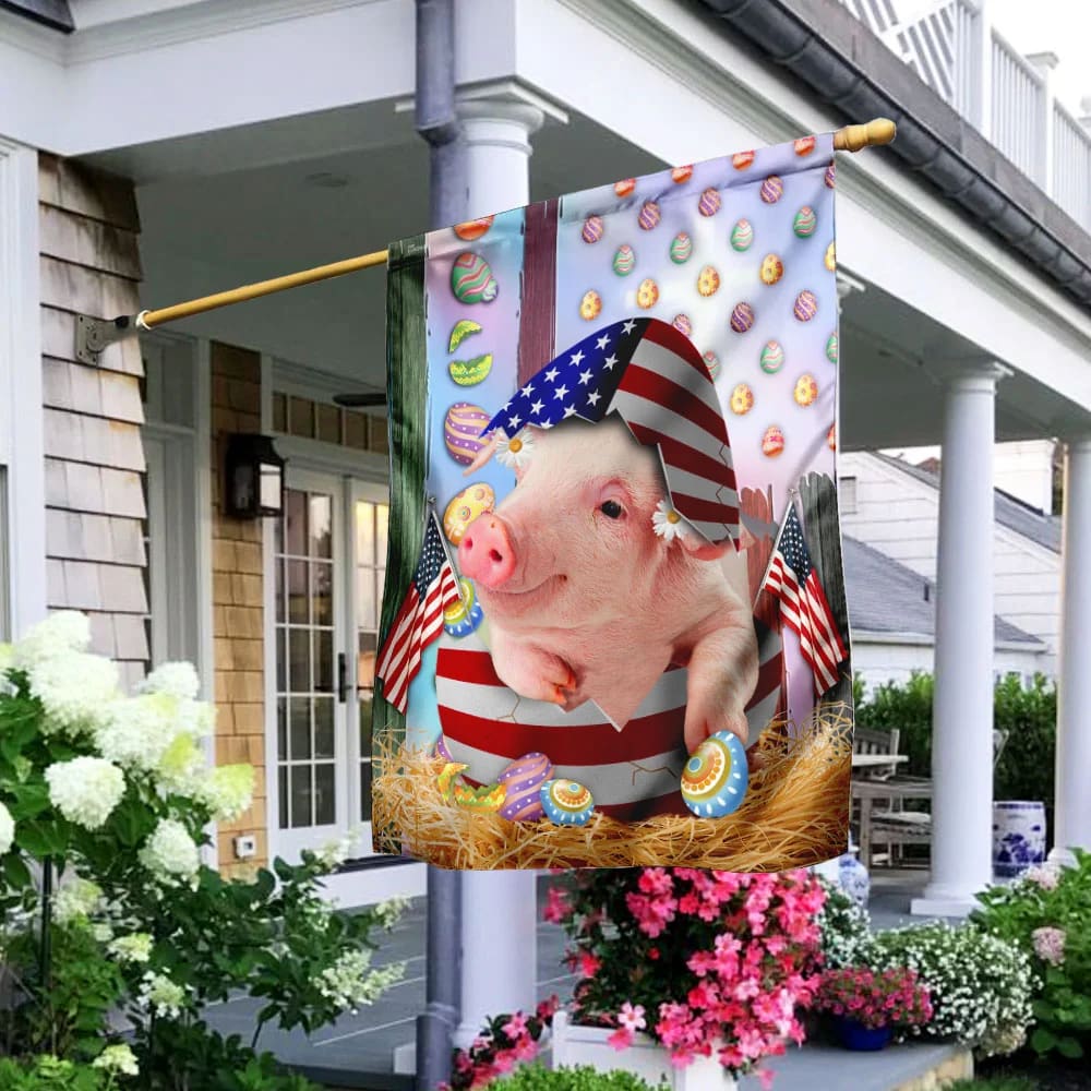Happy Easter Pig American Flag - Easter House Flags - Christian Easter ...
