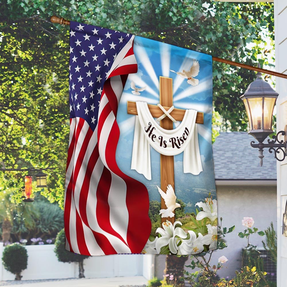 He Is Risen Christian Cross Easter Fag - Religious Easter House Flags ...