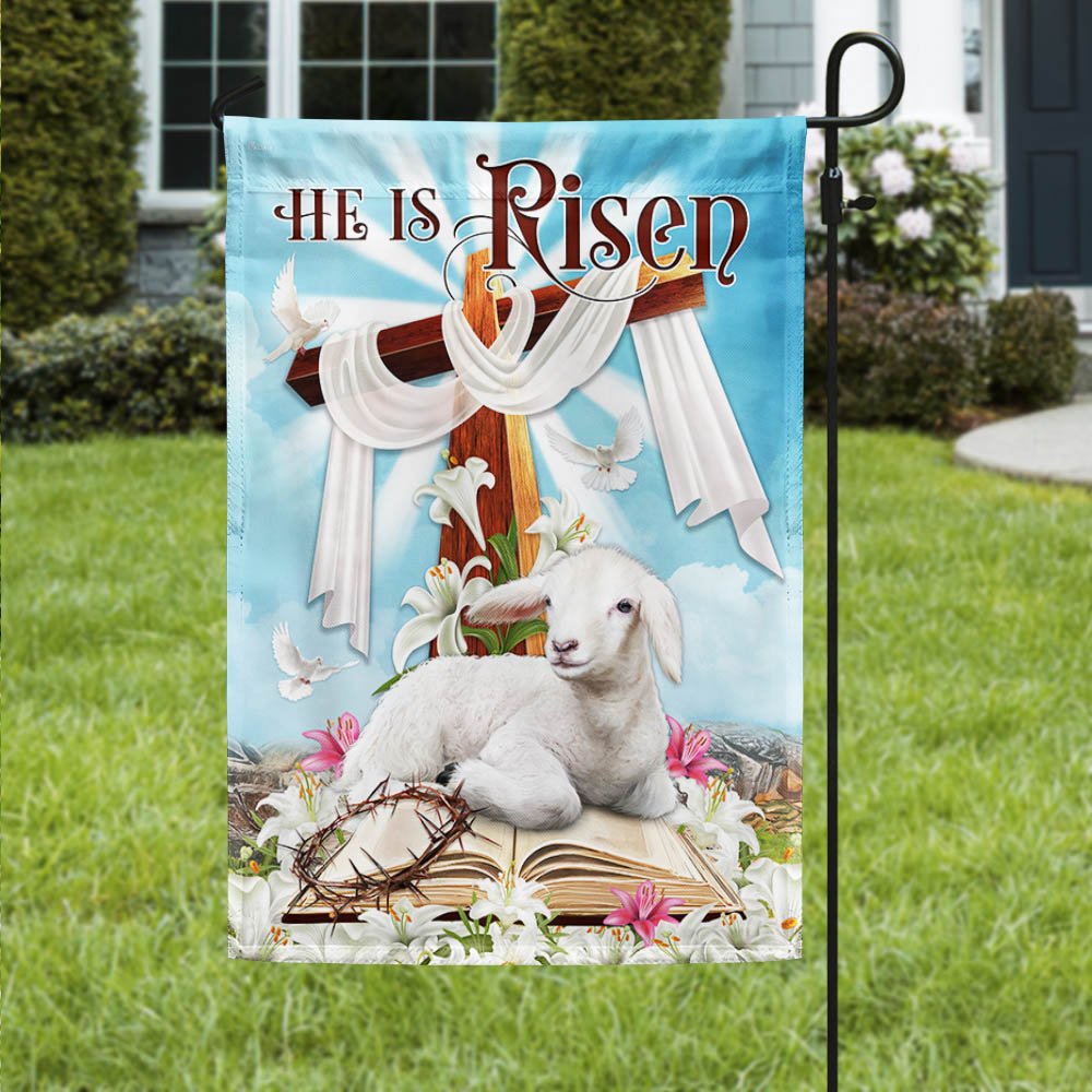 He Is Risen Christian Cross Lamb Easter Flag - Religious Easter House ...