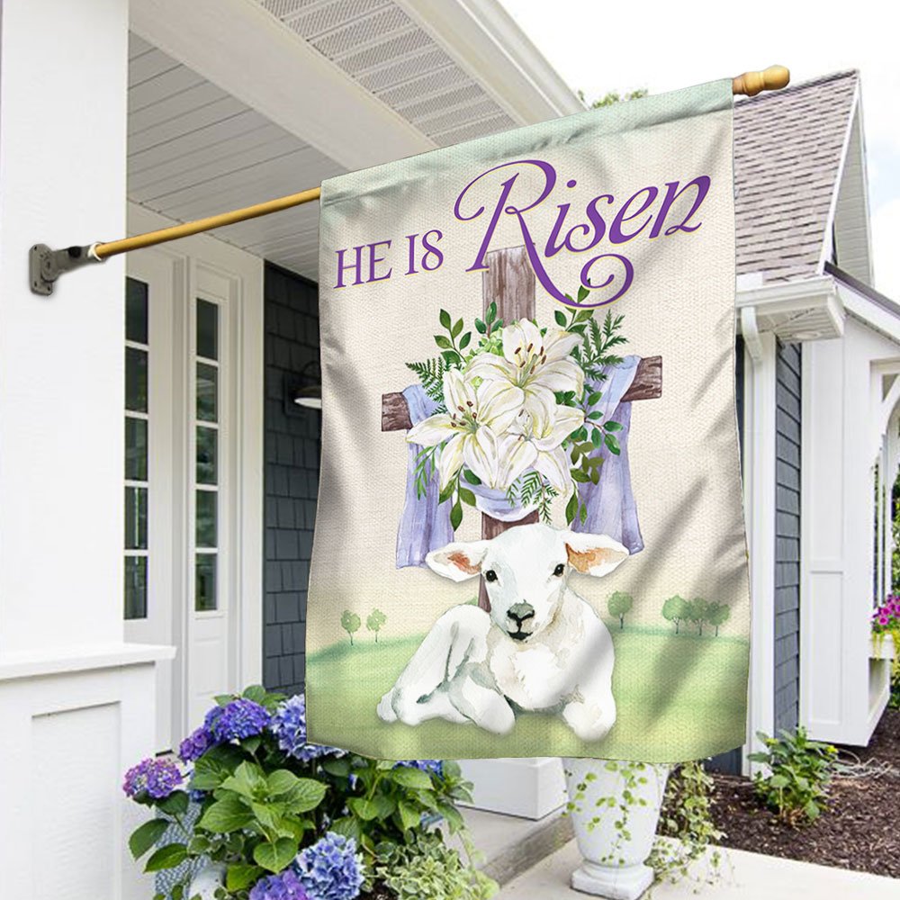 He Is Risen Christian Cross Lamb Lily Easter Flag - Religious Easter H ...