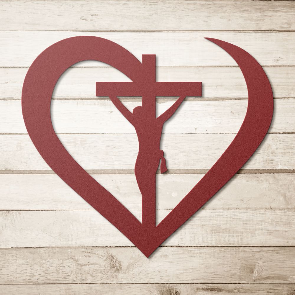 Heart Cross Metal Sign - Christian Metal Wall Art - Religious Metal Wa ...