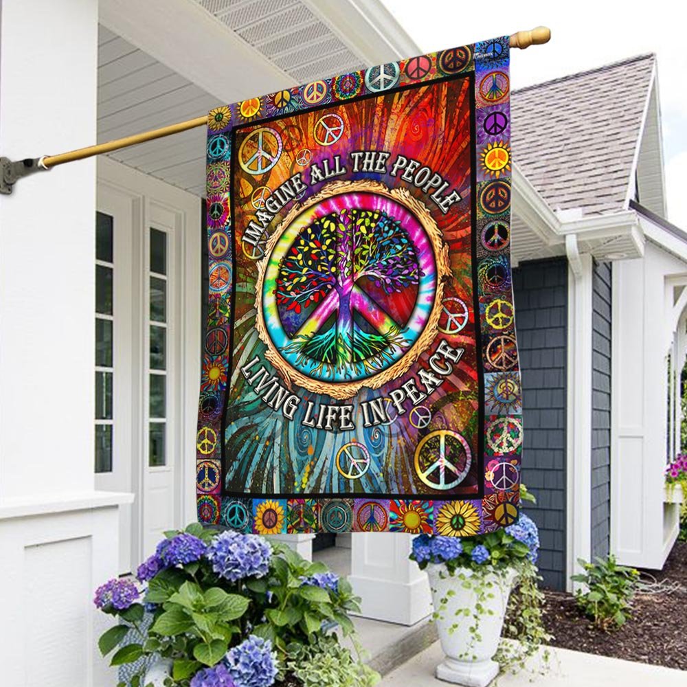 Hippie Peace Sign Tree Of Life Hippie Flag - Outdoor House Flags - Dec ...