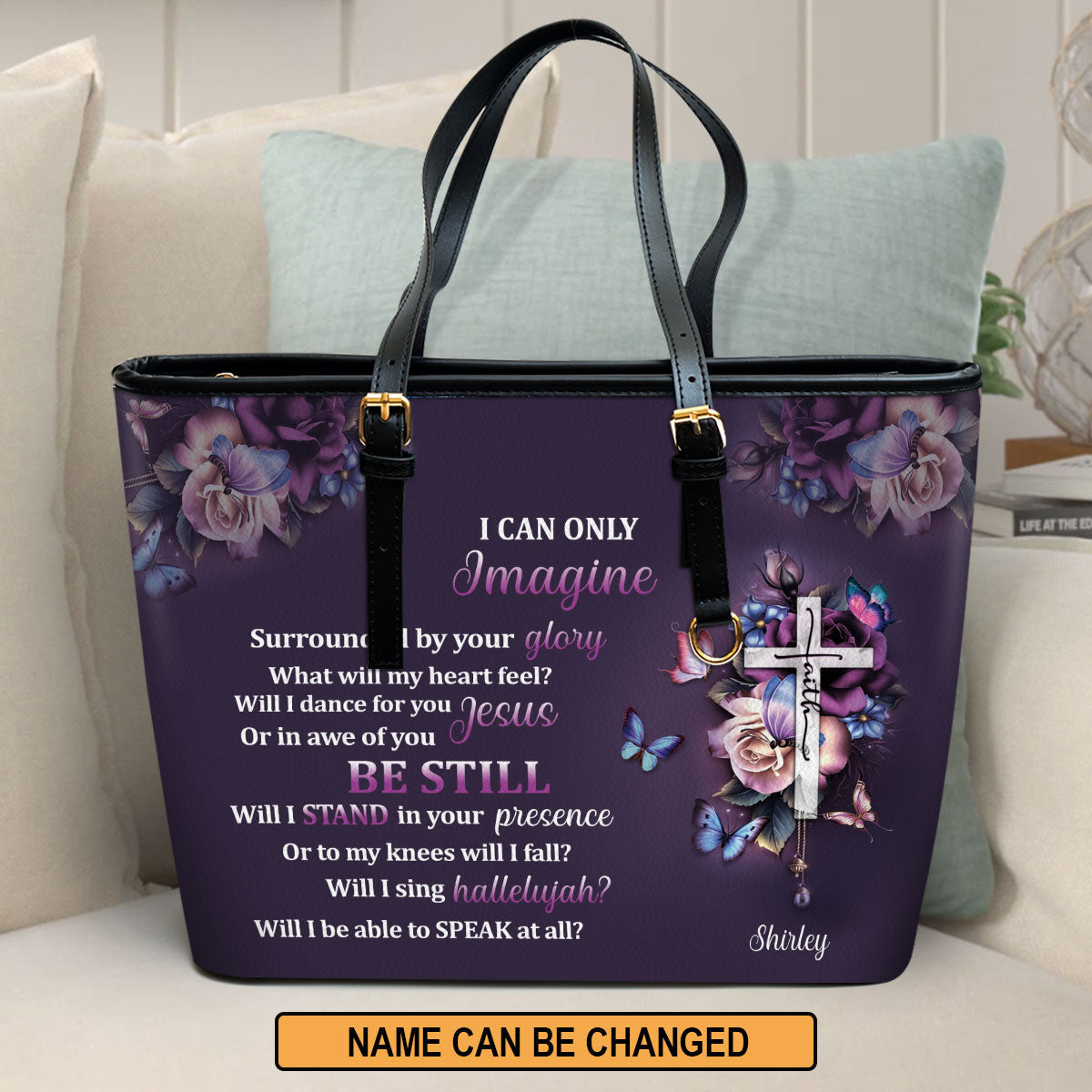 I Can Only Imagine Personalized Cross Large Leather Tote Bag - Christi ...