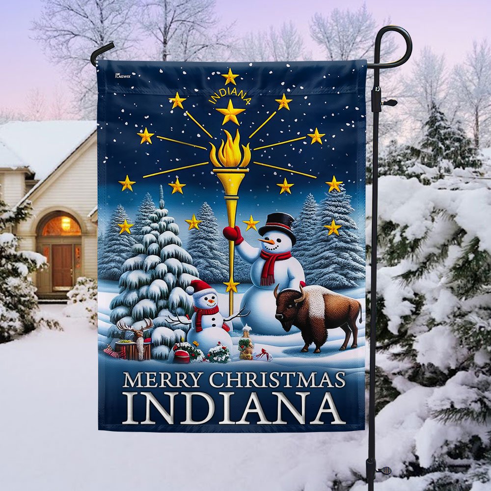 Indiana Christmas Flag Snowman with Gold Torch Merry Christmas - Relig ...