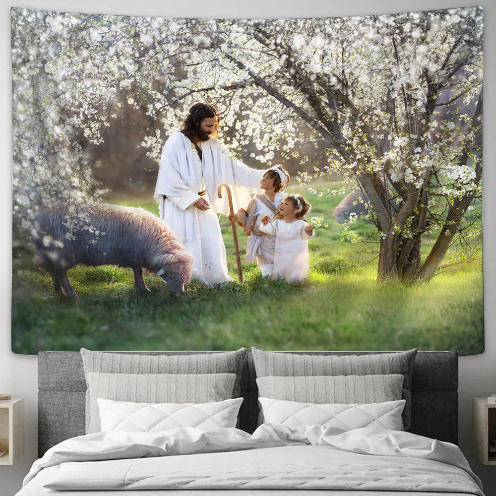 Jesus And Children Tapestry - Feed My Sheep 2 Tapestry Christian - Jes – Ciaocustom