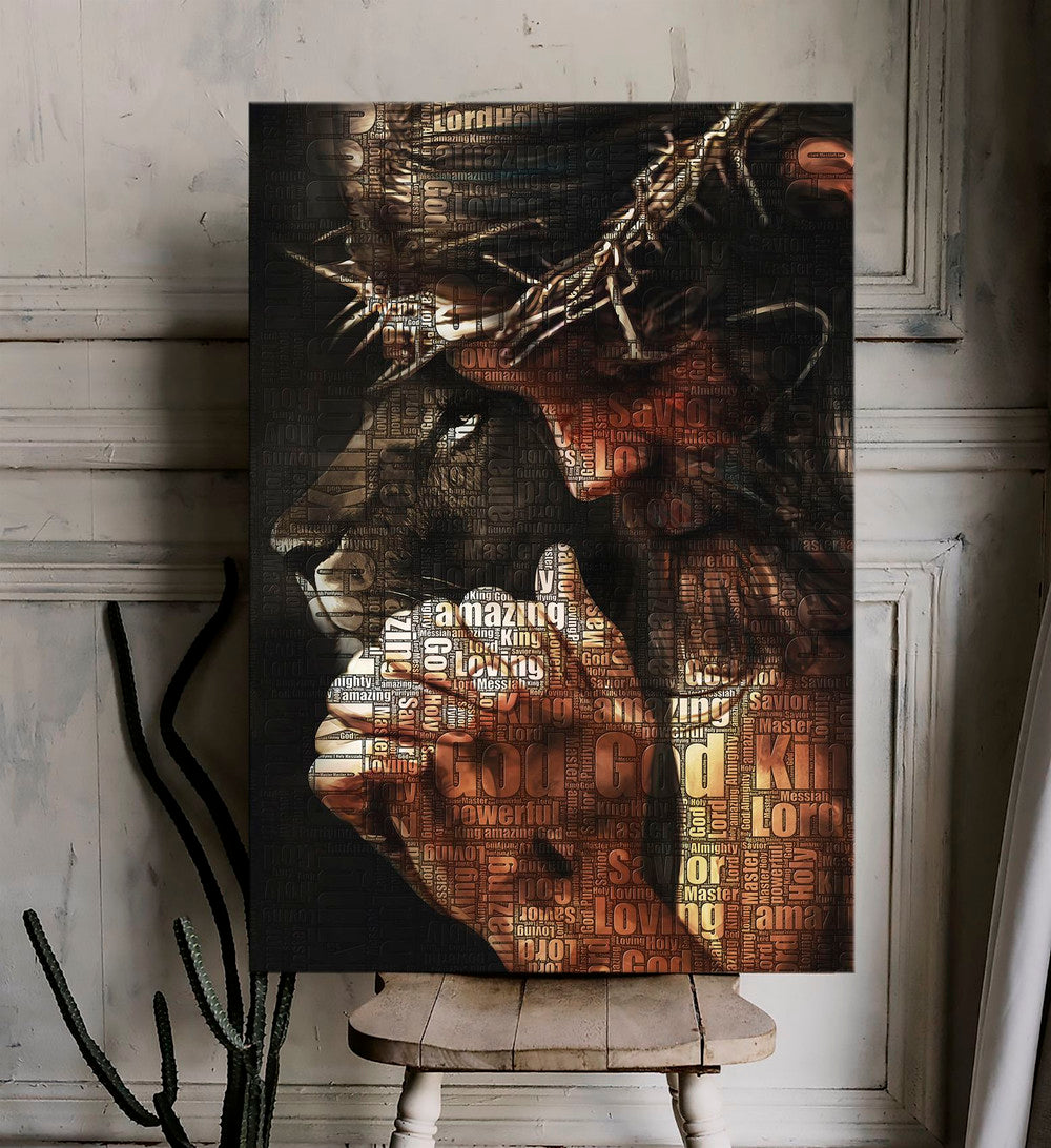 Jesus And Lion Pray And Believe Canvas Posters - Christian Wall Poster ...