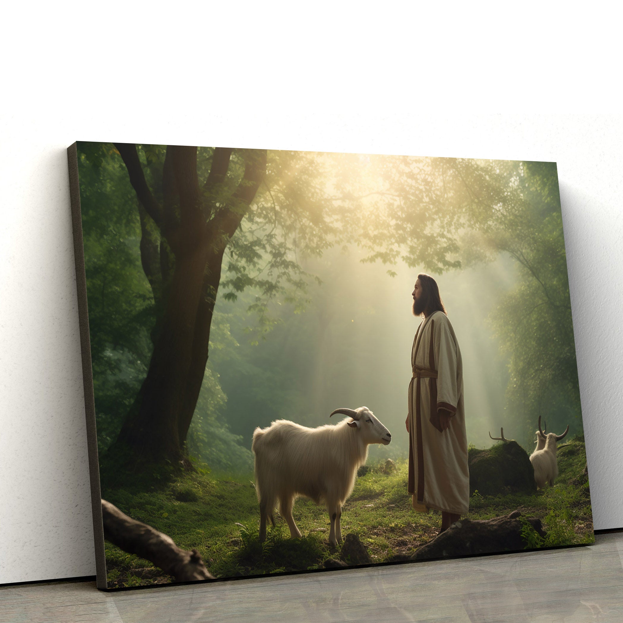 Jesus And The Goat Were Standing In The Forest 1 - Canvas Picture - Je ...