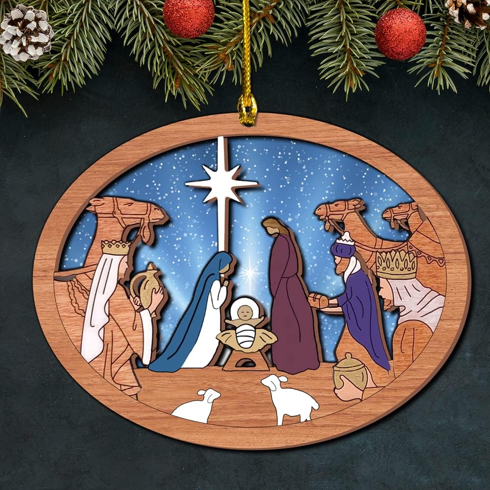 Jesus Camel Nativity Scene with Stand Wood Layered Ornaments - Christm ...
