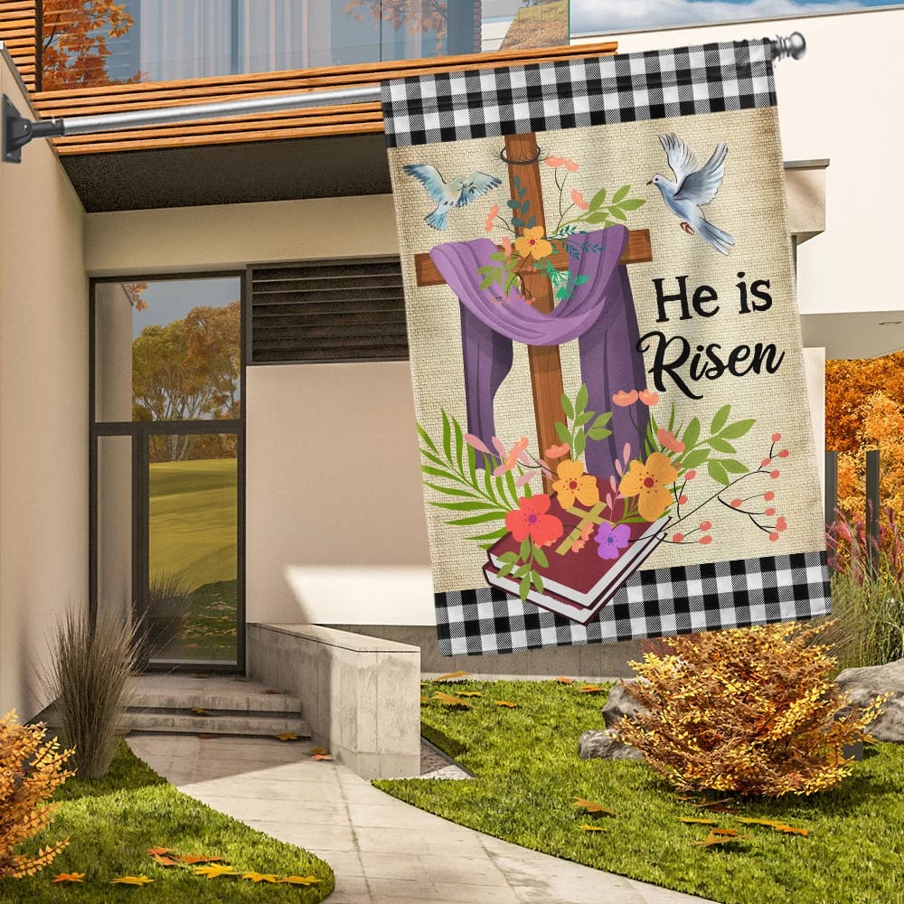 Jesus Christ He Is Risen Easter House Flags - Easter Cross Garden Flag ...