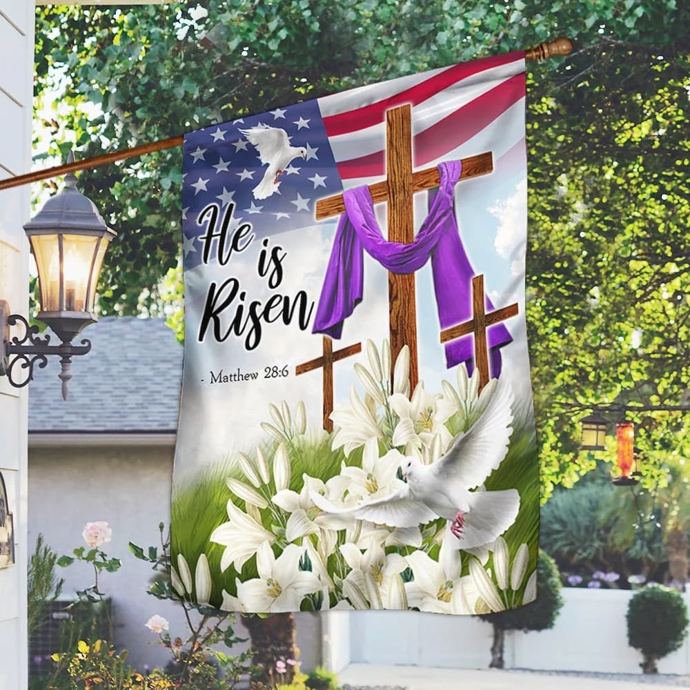 Jesus Christ Lily He Is Risen Easter House Flags - Religious Easter Ga ...