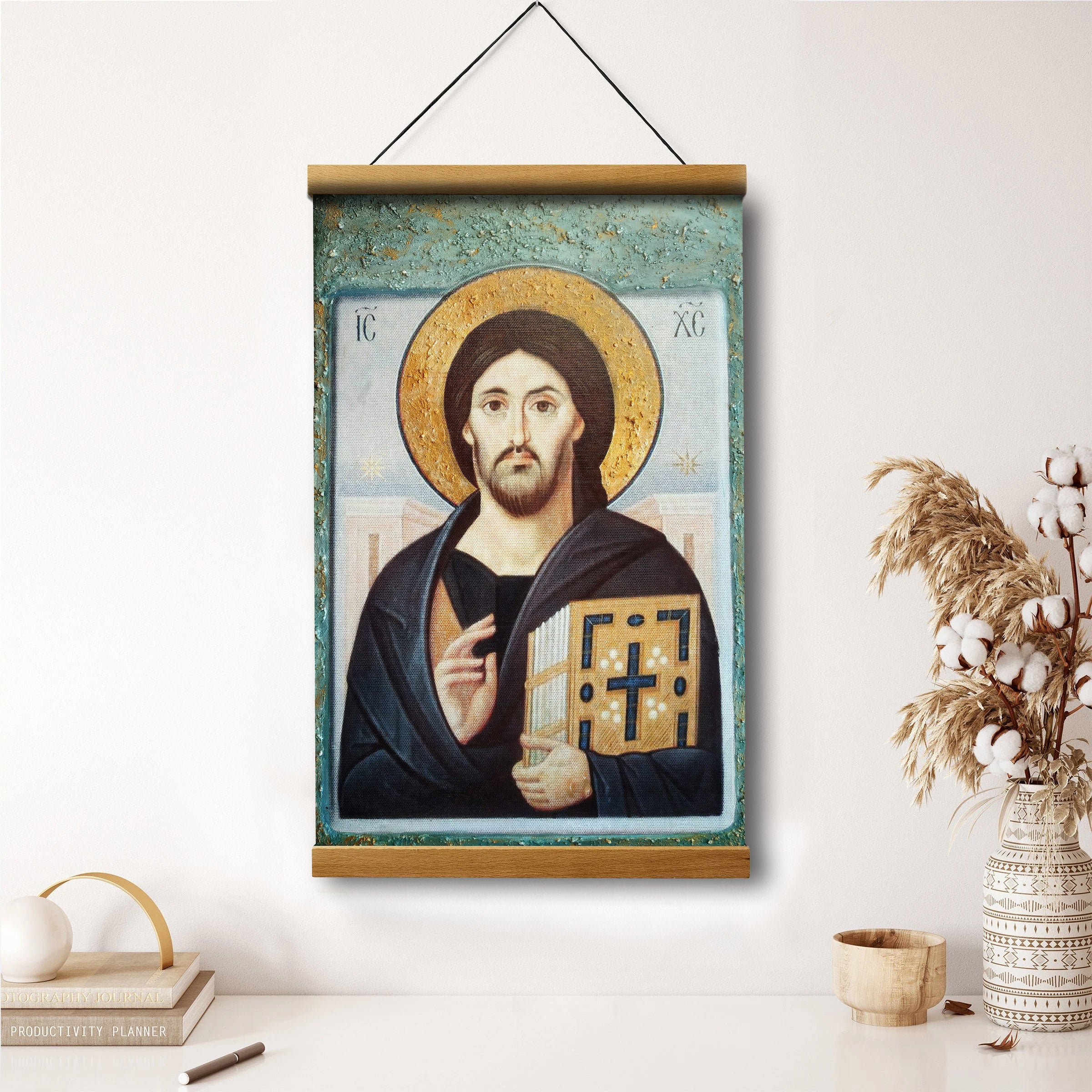 Jesus Christ Pantocrator Greek Orthodox Hanging Canvas Wall Art - Jesu ...