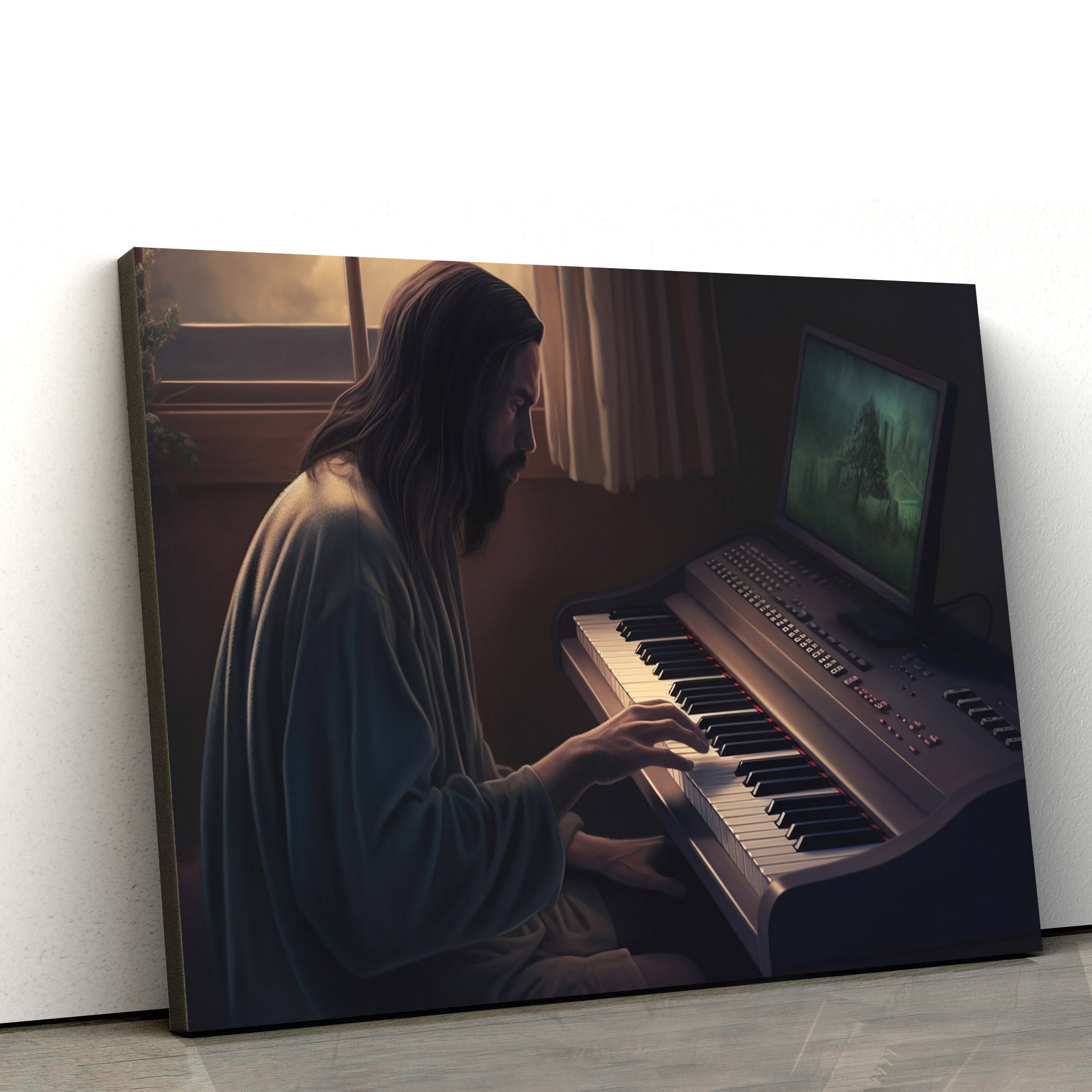 Jesus Christ Plays The Piano - Jesus Canvas Pictures - Christian Wall ...