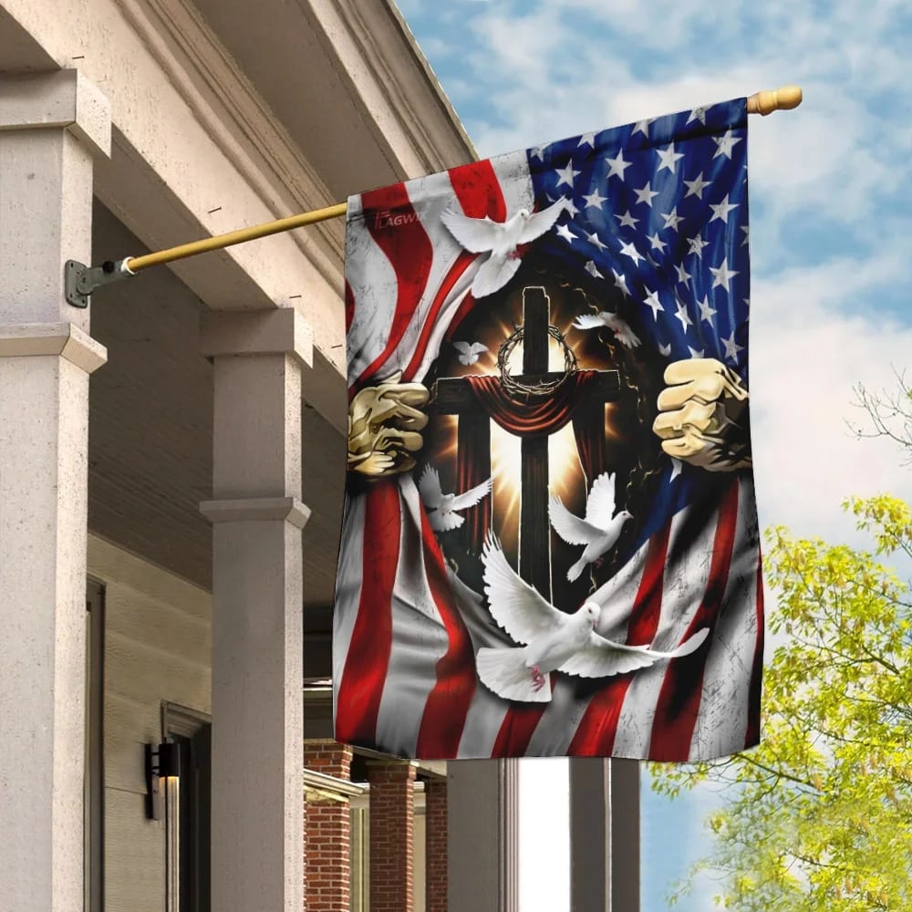 Jesus Christ With Cross American House Flags With Dove House Flags - C ...
