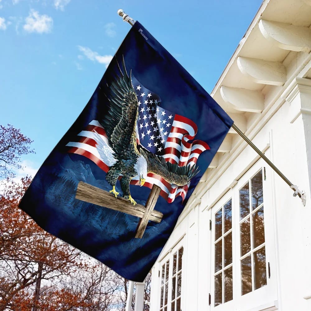 Jesus Cross American Eagle House Flag - Christian Garden Flags - Chris ...