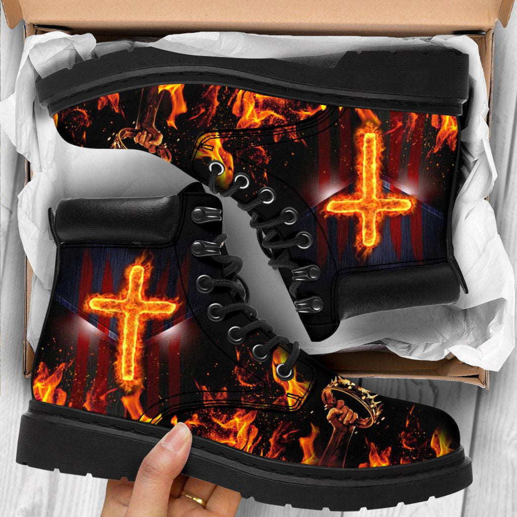 Jesus Fire Cross Leather Boots - Christian Shoes For Men And Women ...