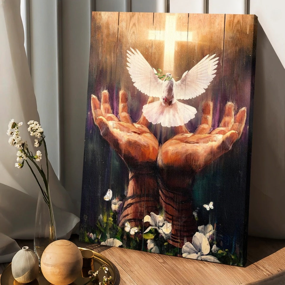 Jesus Hand Dove Of Peace Light Cross White Flower Canvas Posters - Chr ...