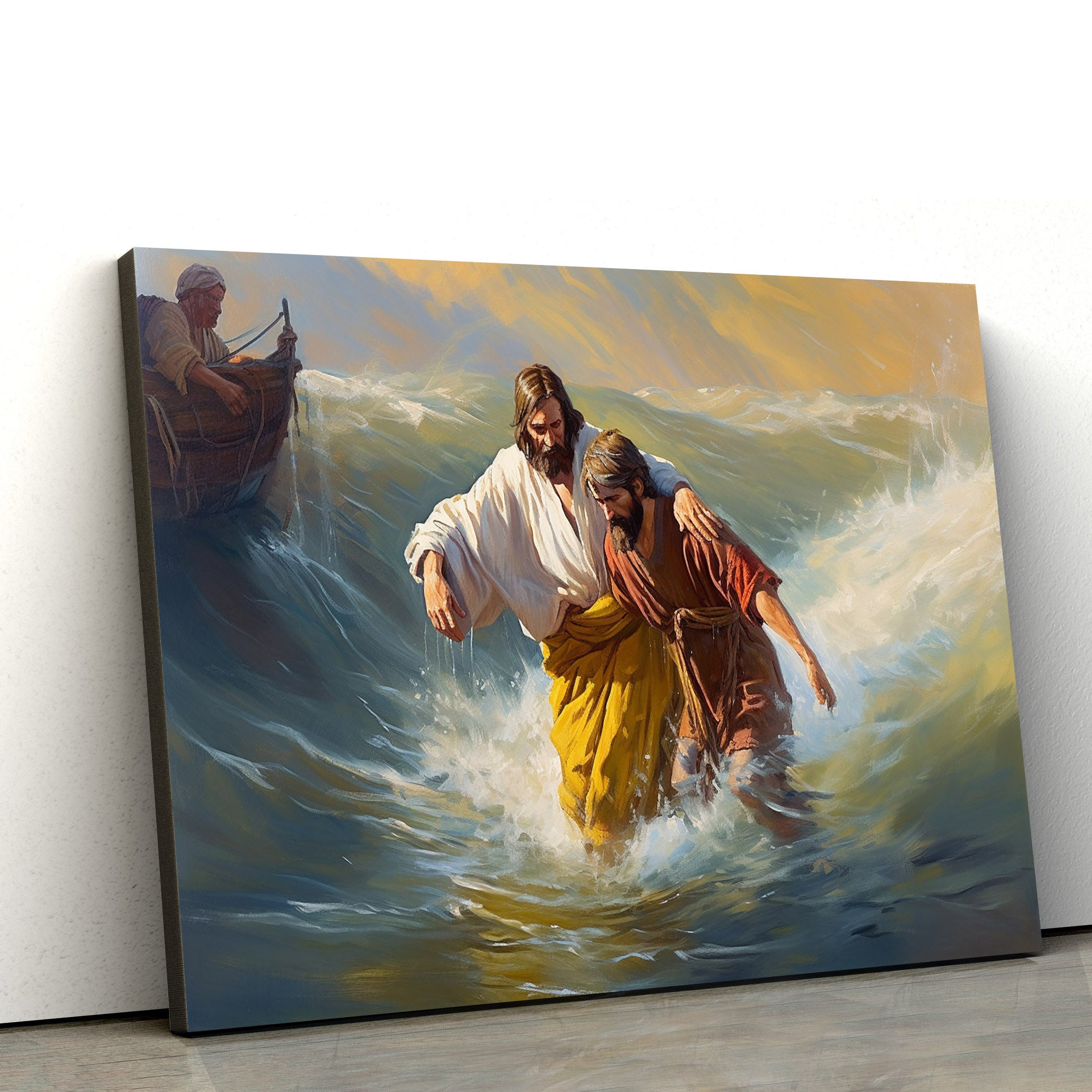 Jesus Helping A Man In The Sea 1 - Canvas Picture - Jesus Christ Canva ...