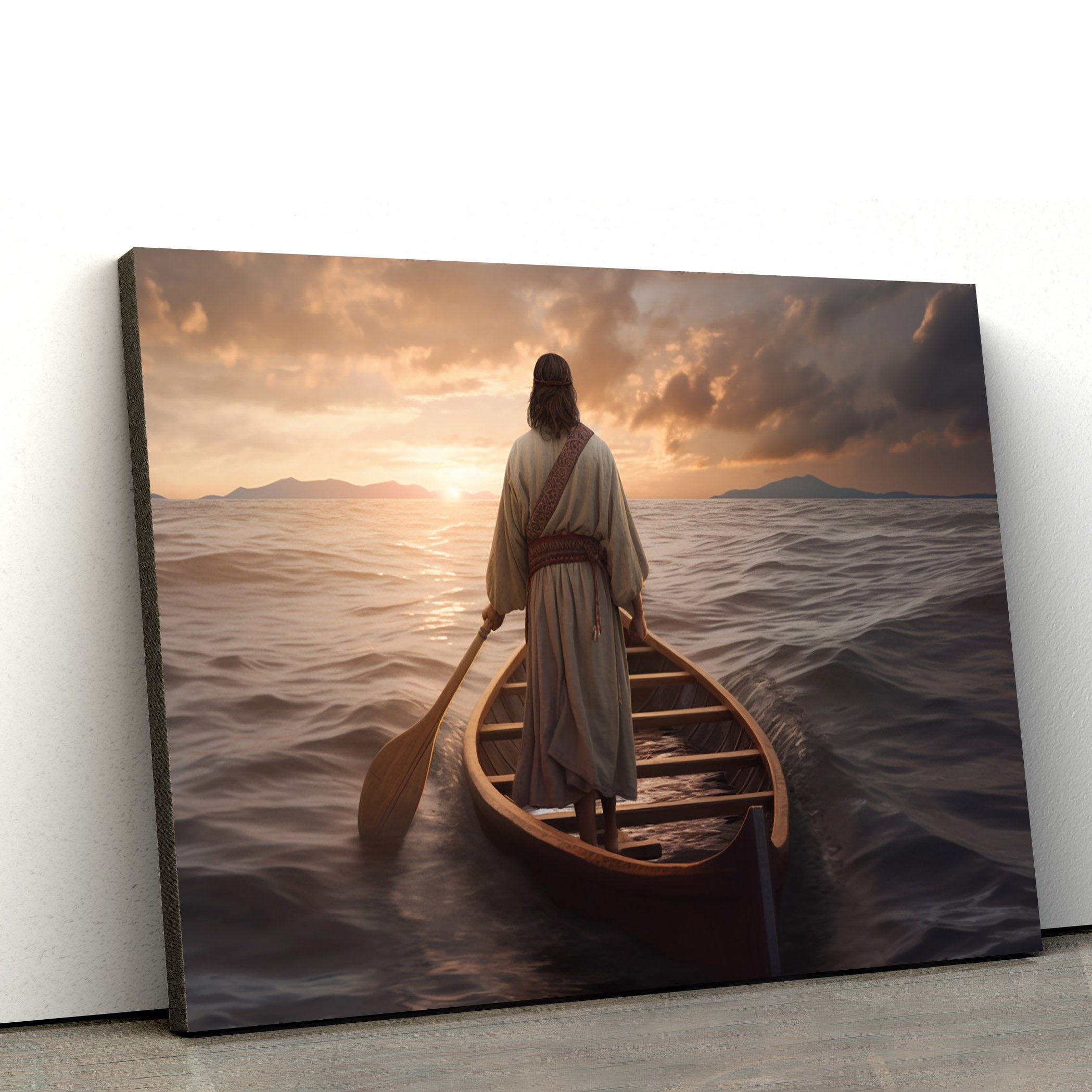 Jesus Holding A Paddle - Canvas Picture - Jesus Christ Canvas - Christ ...