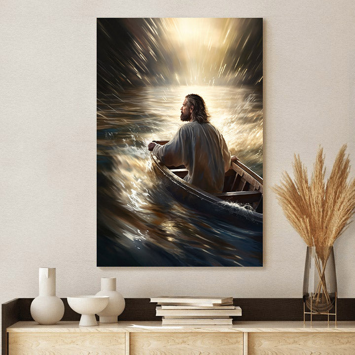 Jesus In A Boat On A Calm Lake - Canvas Picture - Jesus Christ Canvas ...