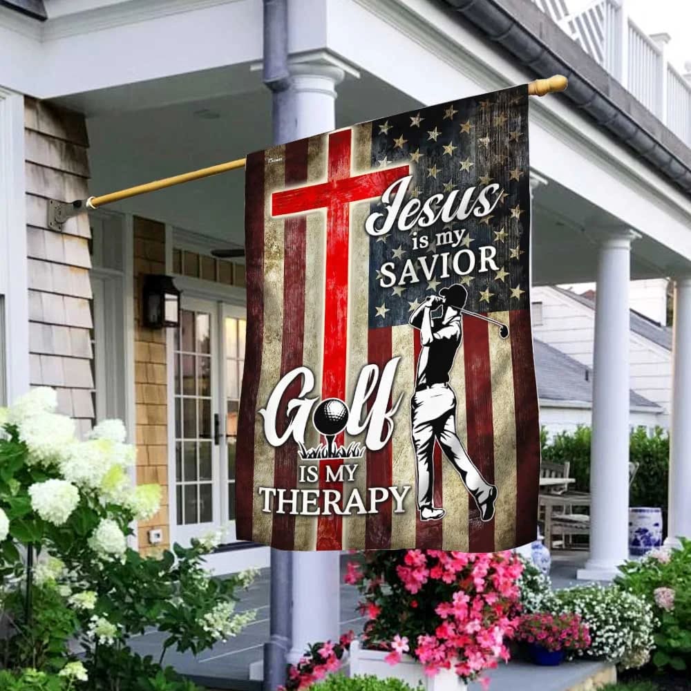 Jesus Is My Savior Golf Is My Therapy House Flag - Christian Garden Fl ...