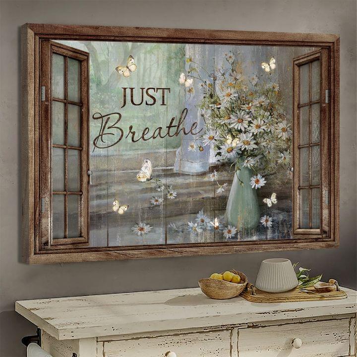 Jesus Just Breathe Butterfly Flower Window Frame Canvas Wall Art - Chr ...