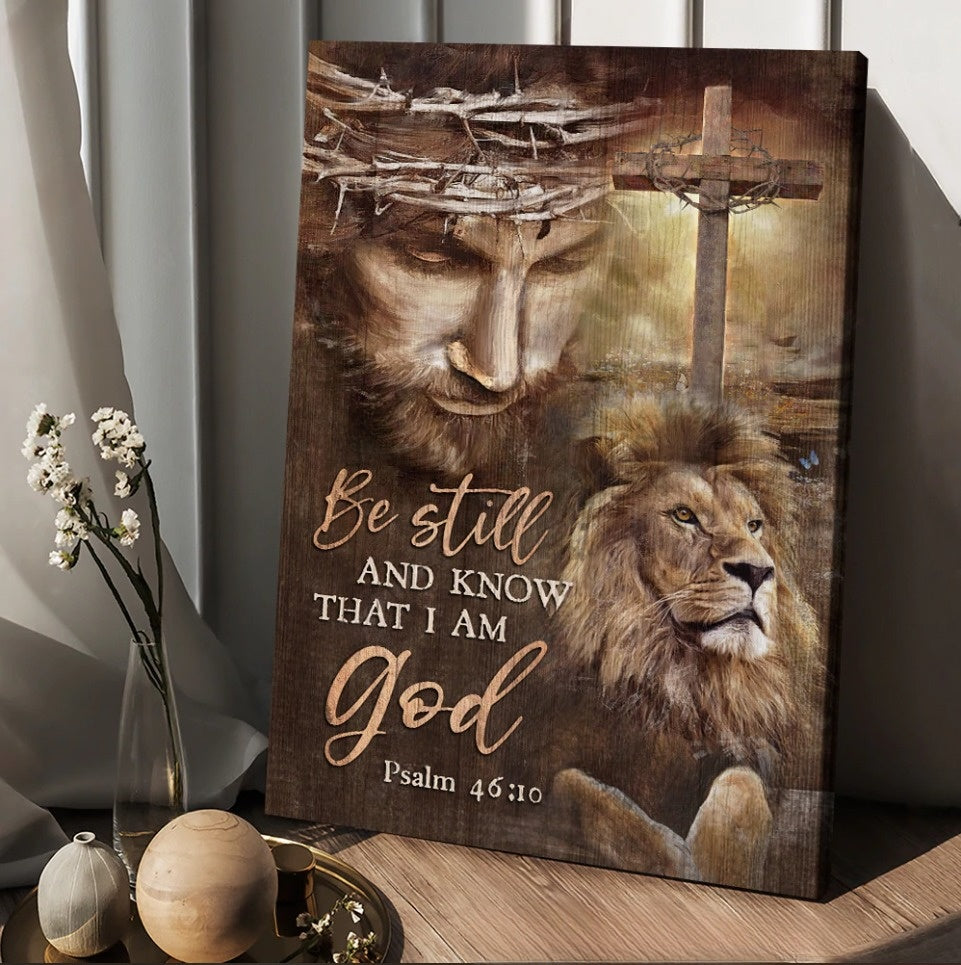 Jesus Lion Drawing Cross Be Still And Know That I Am God Canvas Wall A ...