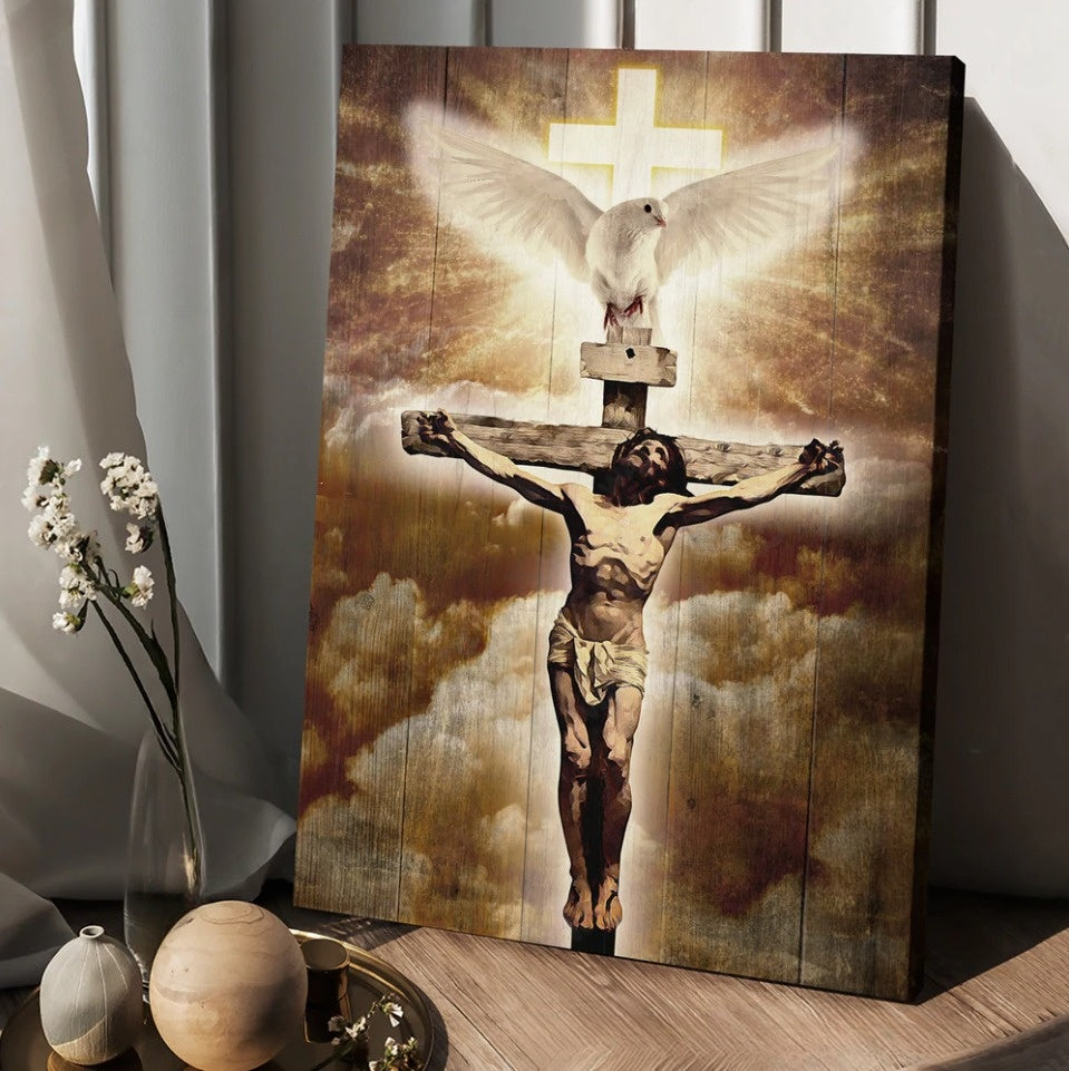 Jesus On The Cross Painting Pretty Dove Cross Canvas Wall Art - Christ ...