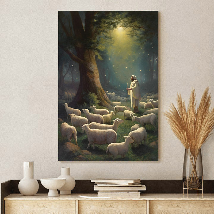 Jesus Standing Amidst A Flock Of Sheep In The Garden Of Gethsemane - J ...